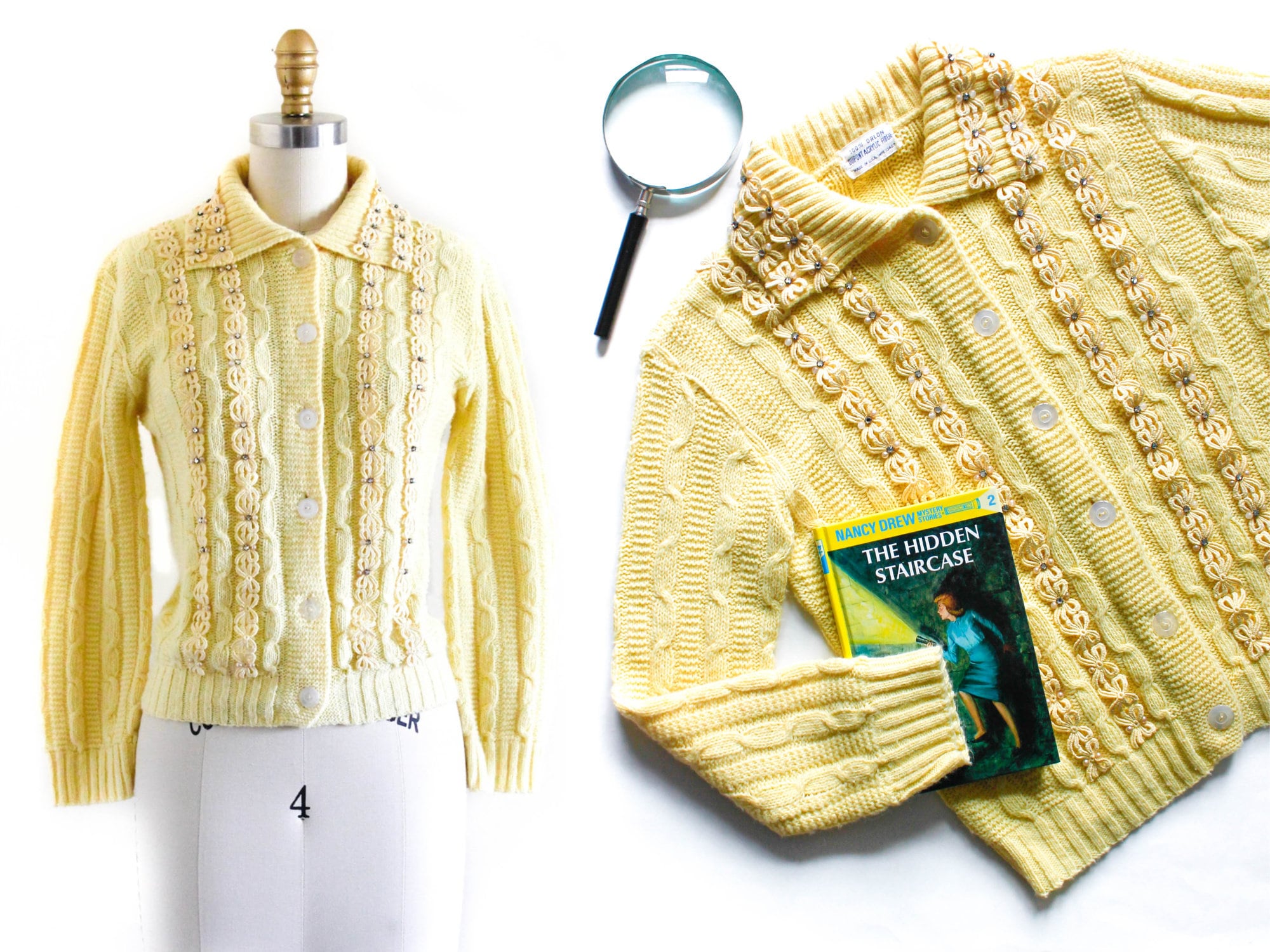 1960s yellow cardigan // Forsythia Bloom vintage cable knit 60s ...