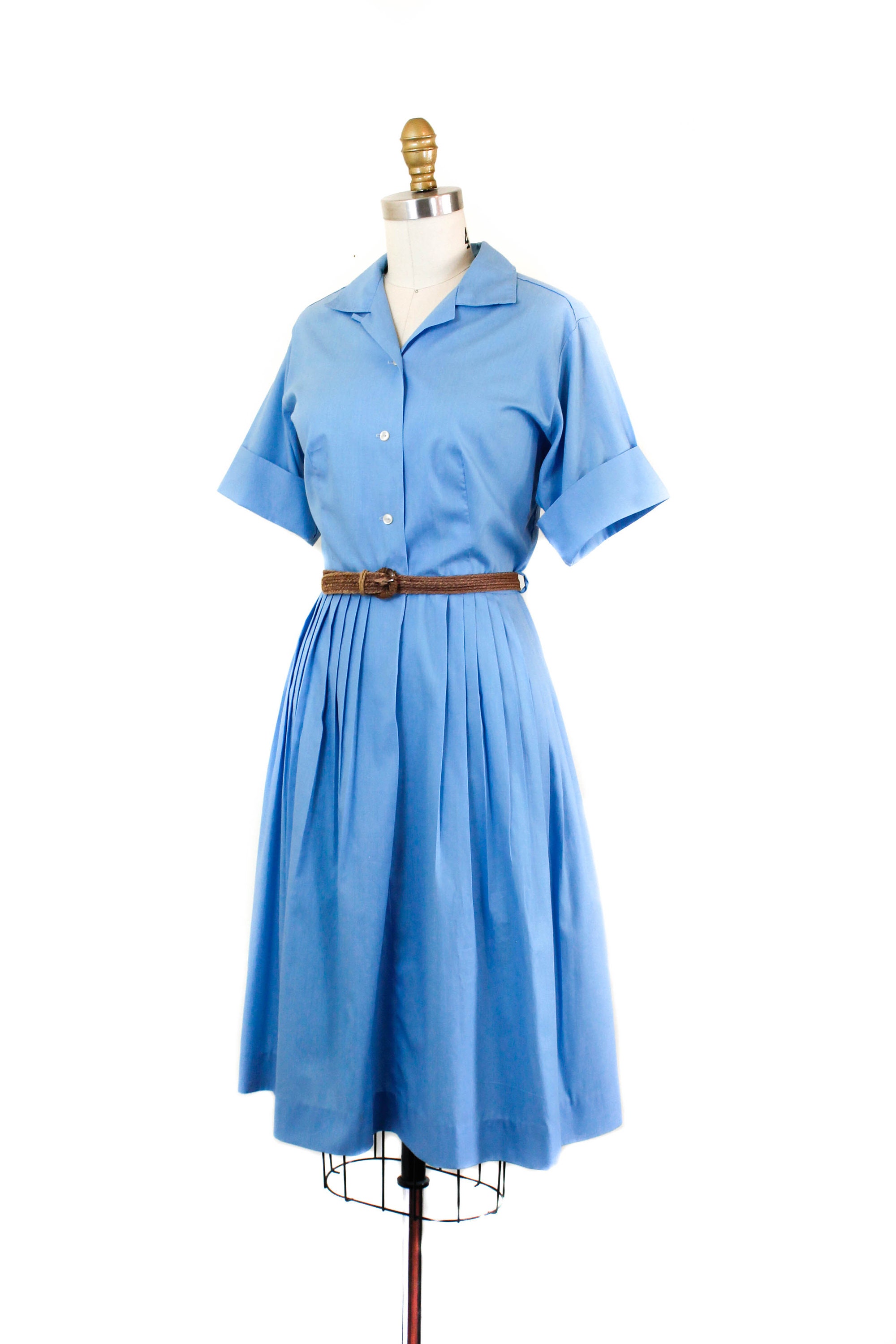 1960s blue dress // Oxford Blue vintage 50s/60s shirtwaist dress . md