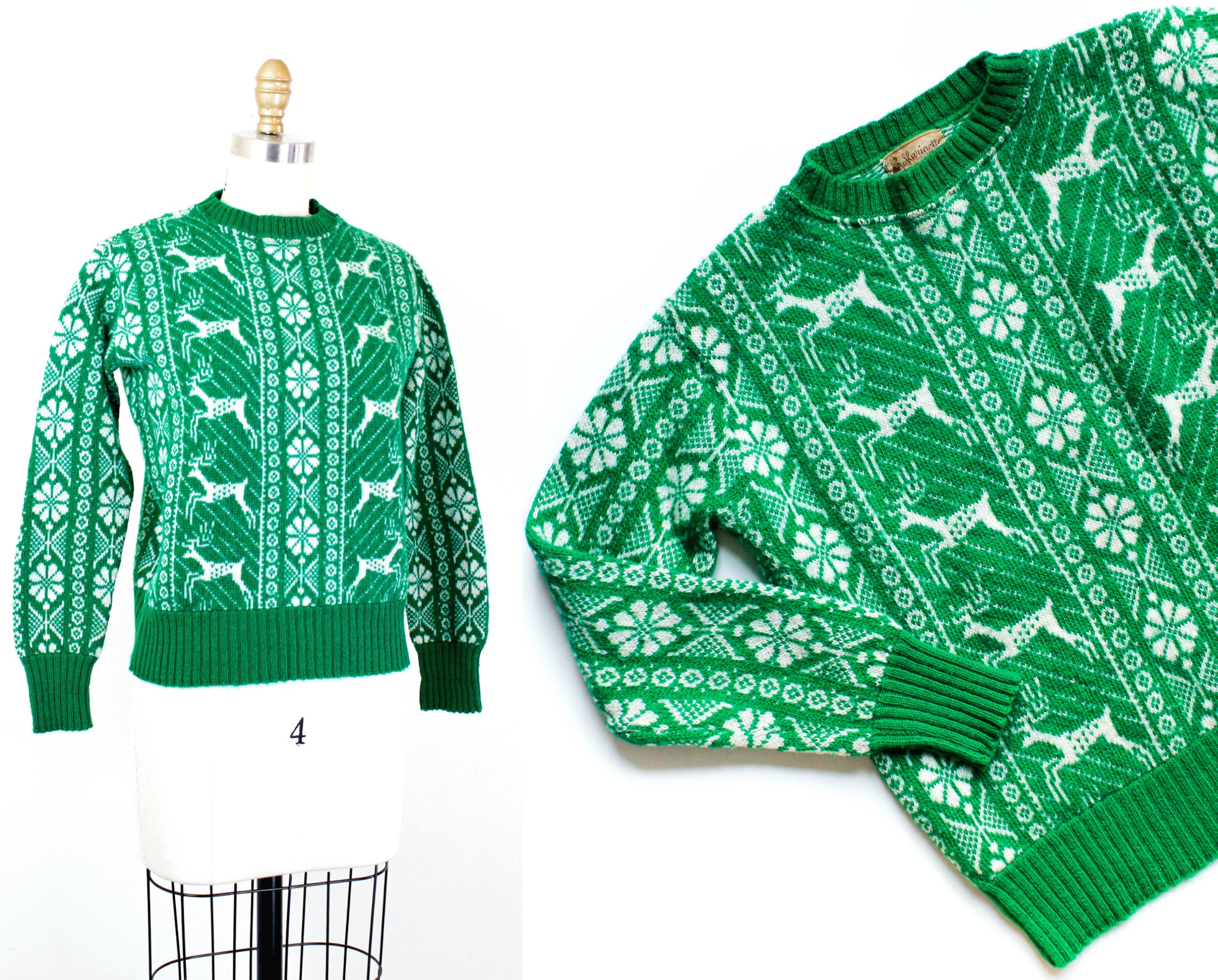 1940s deer sweater // Evergreen vintage 1940s knit sweater with deer ...