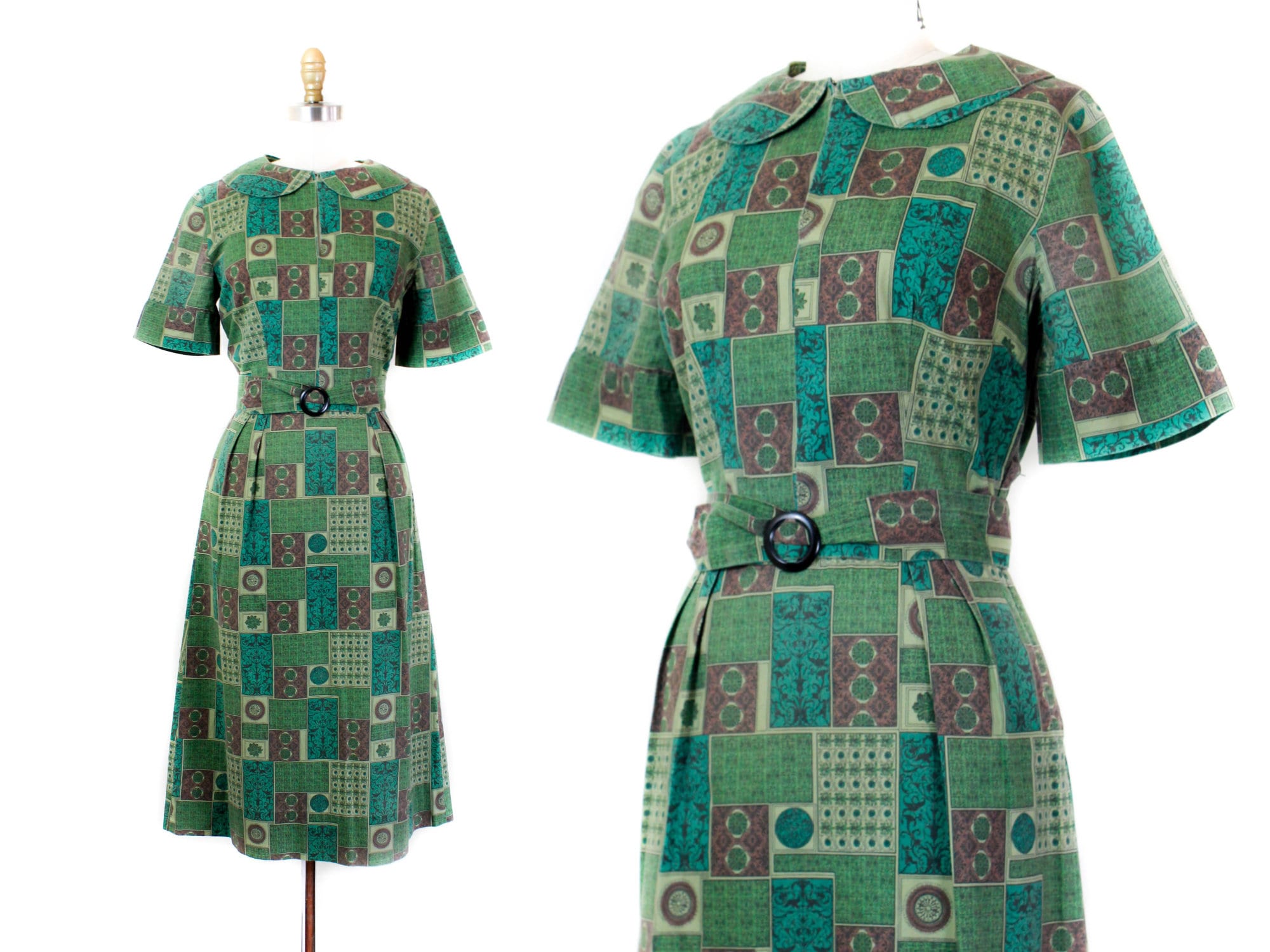 1960s green dress // Wildwood vintage 1960s cotton day dress with ...