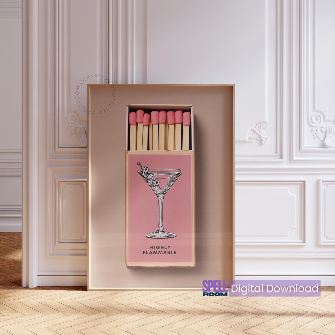 Pink Martini Print, Highly Flammable Matchbox Poster, Coquette Bar Cart ...
