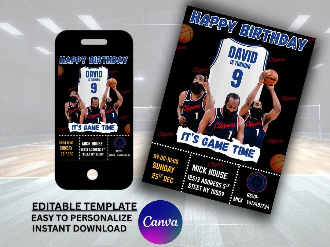 Los Angeles Clippers Birthday Invitation, Basketball Party (digital ...