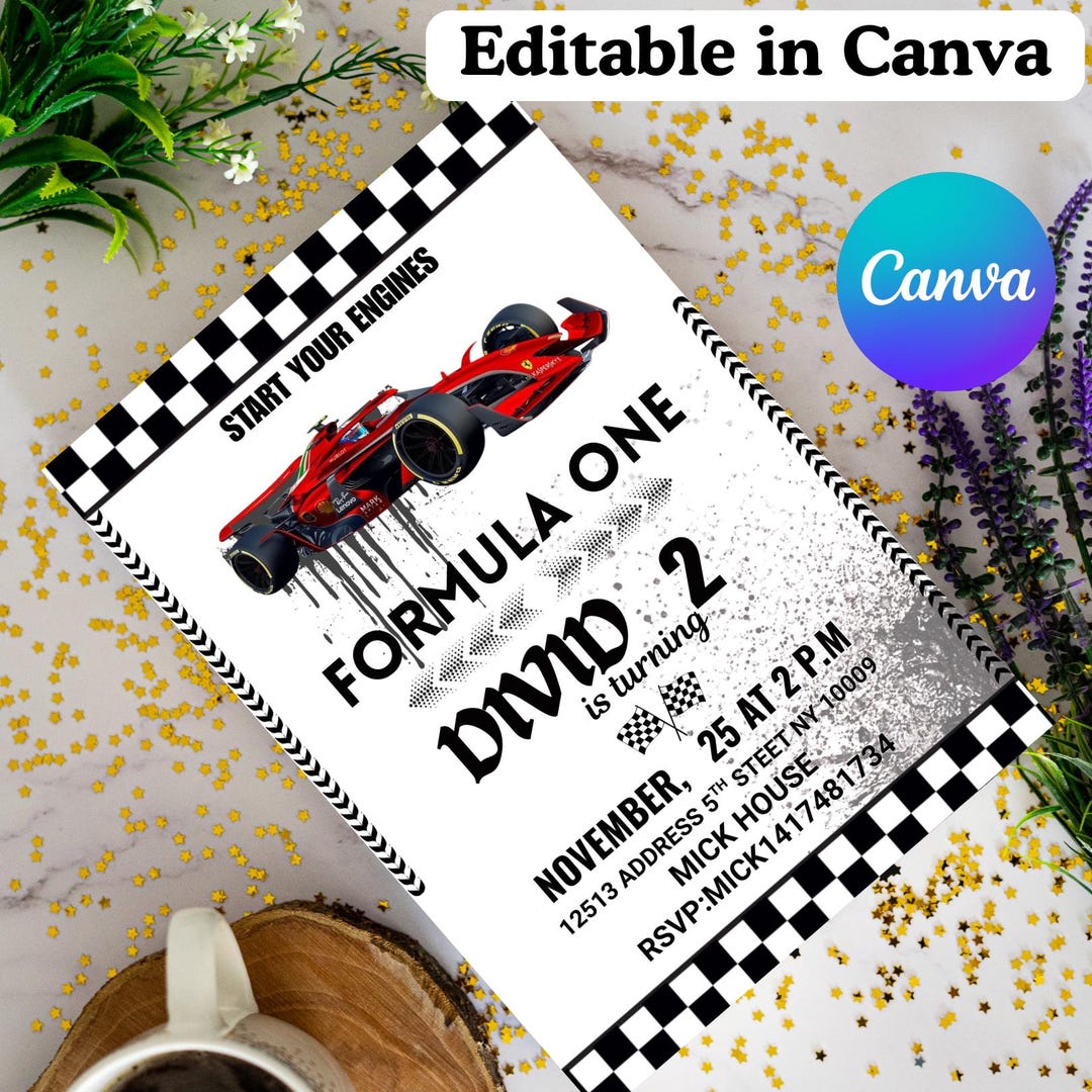 F1 Race Car Birthday Invitation | Editable Kids Party Invite (digital ...