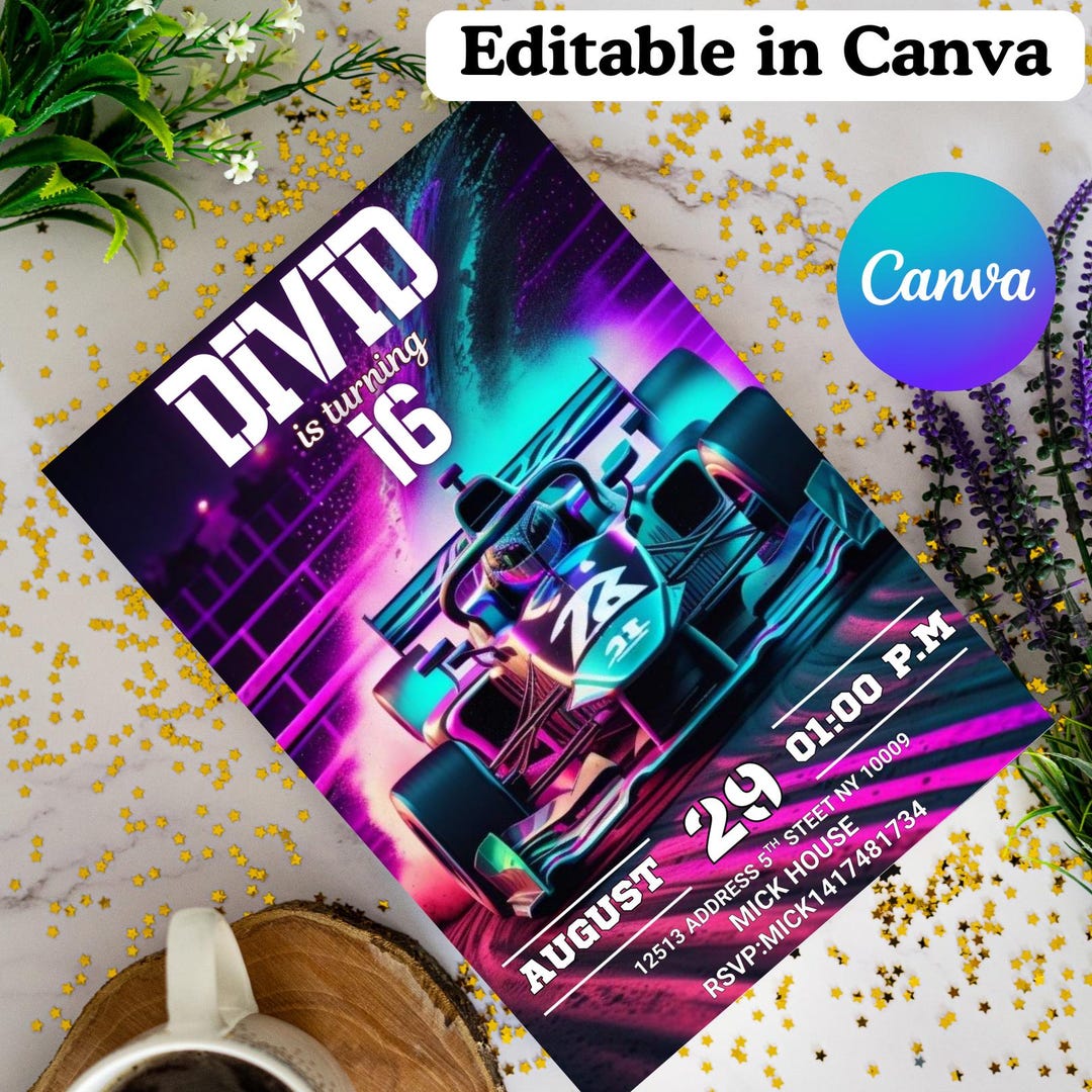 Editable F1 Race Car Party Invitation | Editable Digital Birthday ...