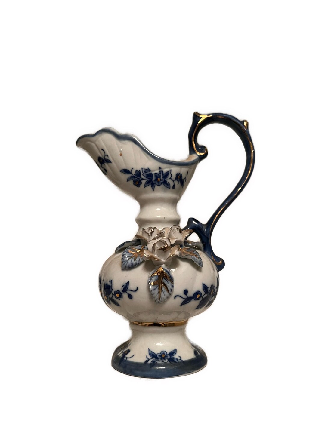 Vintage Lego Fine China Porcelain Tea Pitcher - 6” - Blue White Gold ...