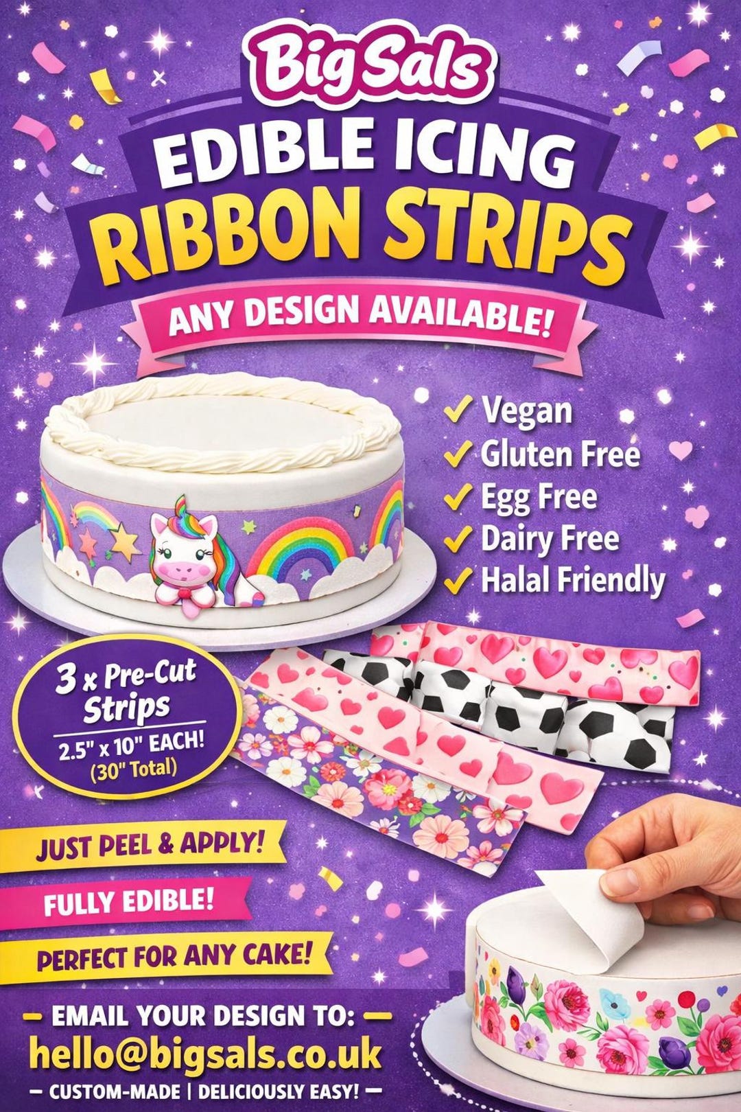 Edible Personalised Icing Ribbon Strips – Any Design Available 30 ...