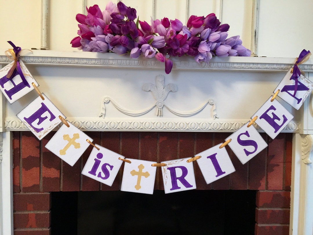 Easter Decoration- HE is RISEN Banner- Religious Easter Banner- Holiday ...