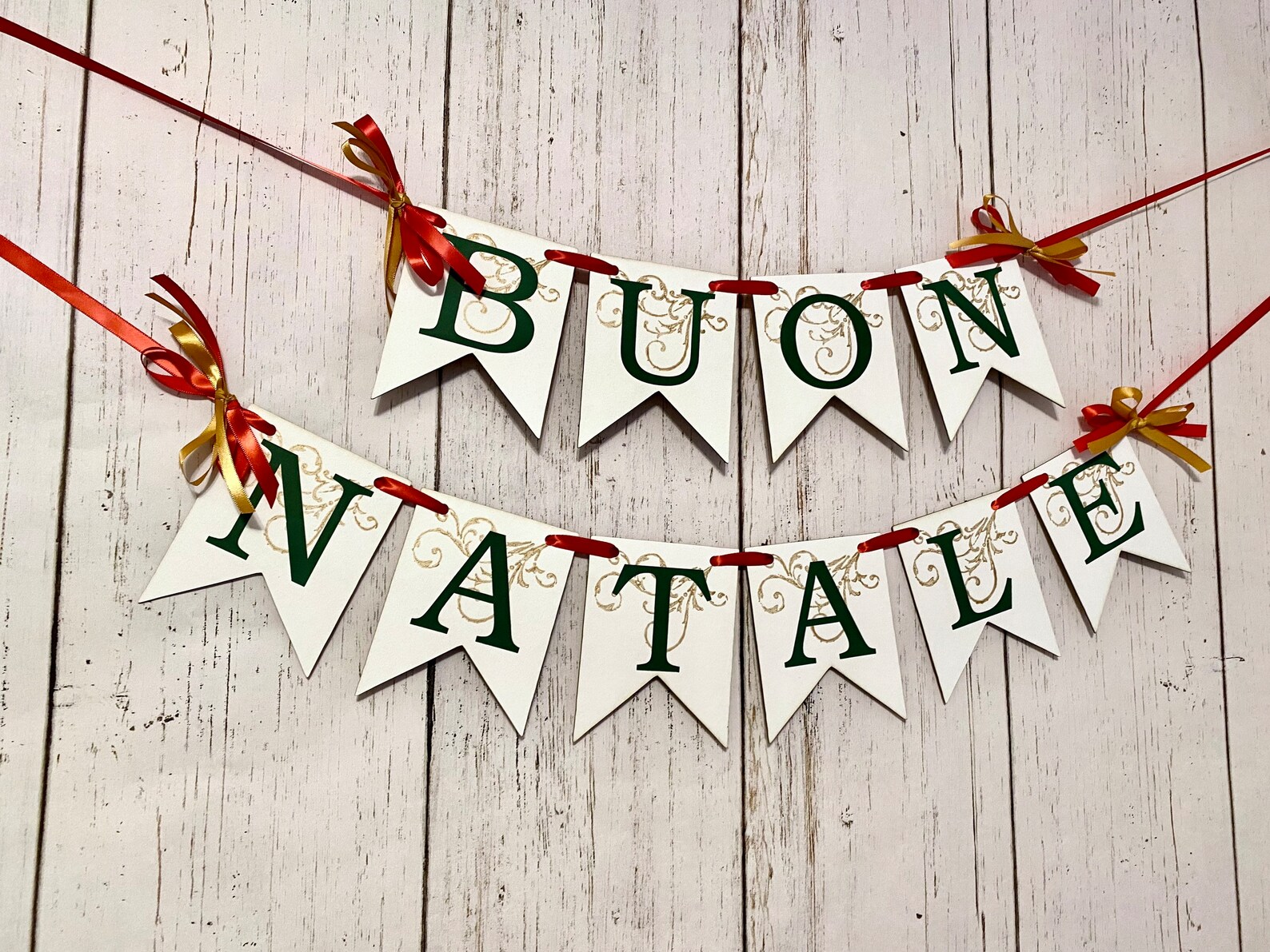 Buon Natale Banner Green Gold Red Christmas Garland Vintage - Etsy