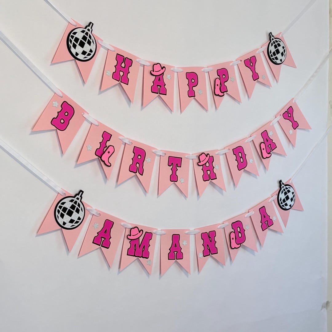 Disco Cowgirl Themed Birthday Party Banner , Pink 1st Rodeo Photo ...