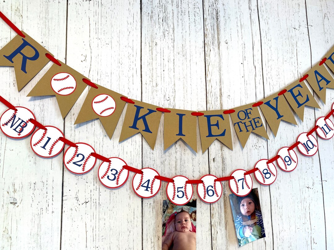 Rookie of the Year Baseball 1st Birthday Banner: 12 Month Photo Banner ...
