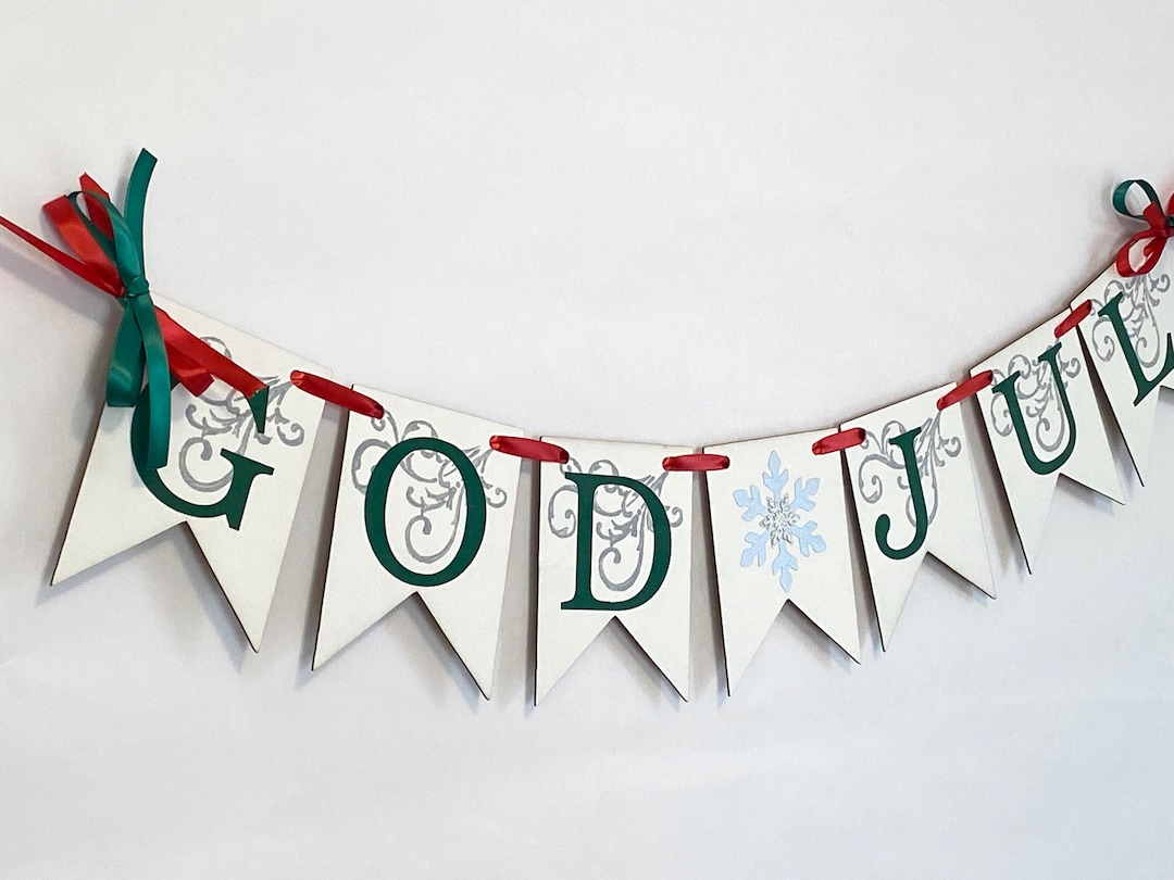 God Jul Banner- Norwegian Holiday Decorations - Happy Christmas Nordic ...
