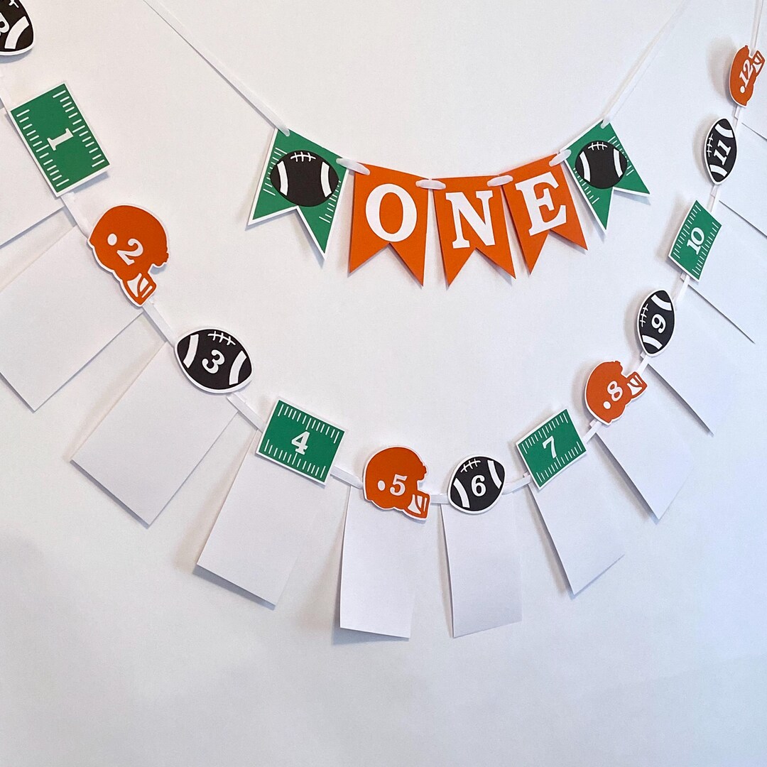 Football First Down 1st Birthday Decorations - Football 12 Month Banner ...