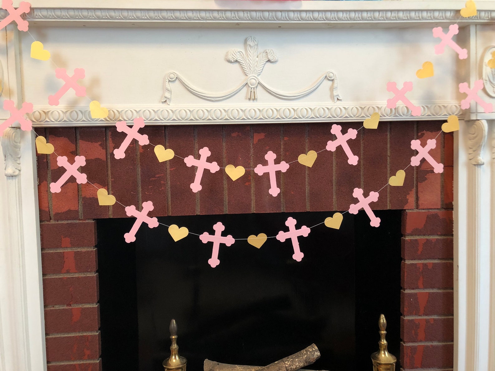 Christening Cross Garland Gold & Pink Baptism Decorations - Etsy