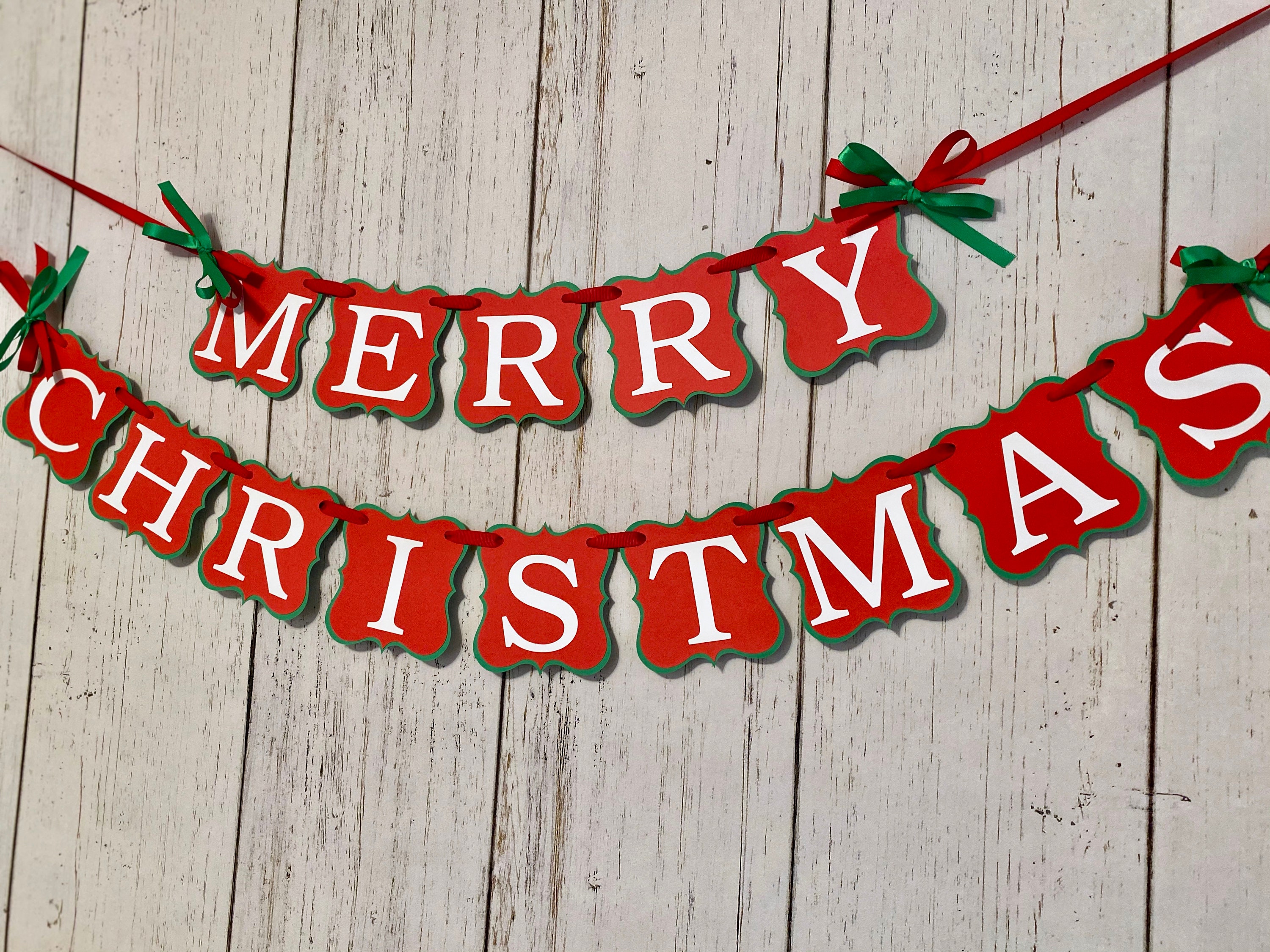 Merry Christmas Banner - Red & Green Holiday Garland - Etsy