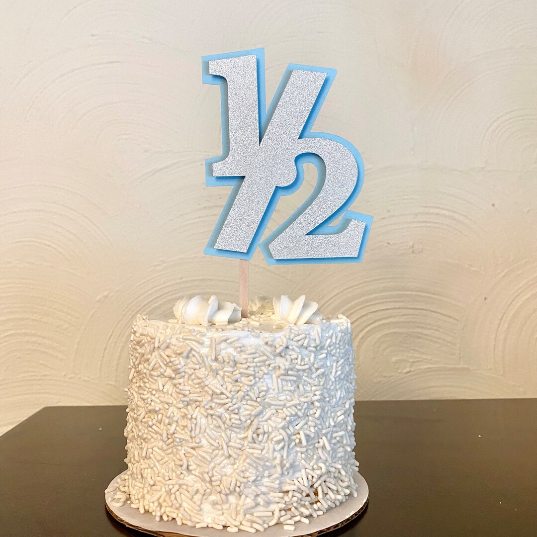 Silver and Blue Half Birthday Cake Topper, 6 Months Old, 1/2 Birthday ...