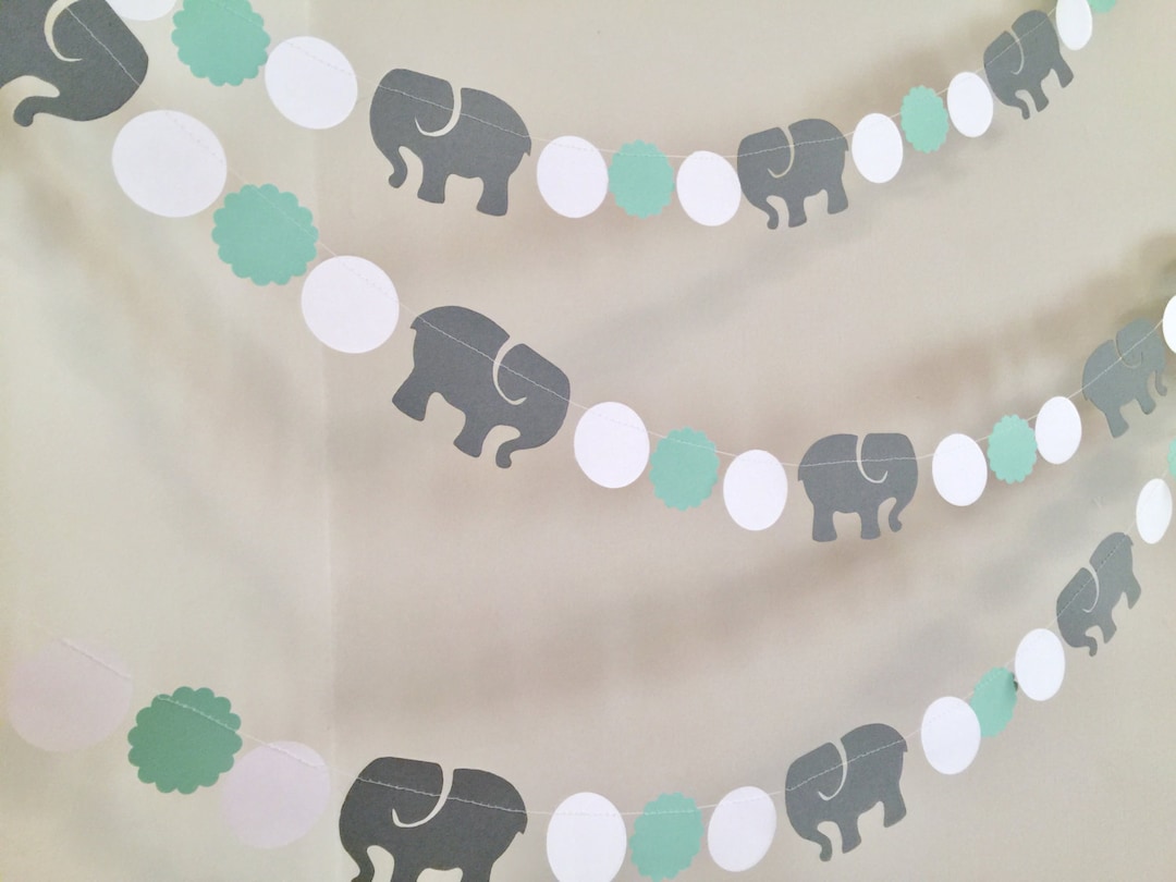 Elephant Garland / Elephant Baby Shower Decorations / Mint & Gray ...