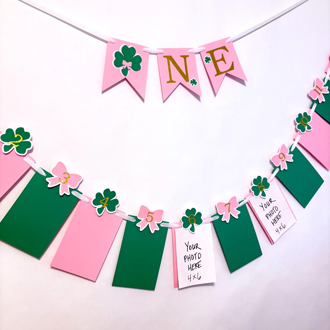 Pink St Patricks 1st Birthday Bows & Shamrocks Decor: Lucky ONE Photo ...