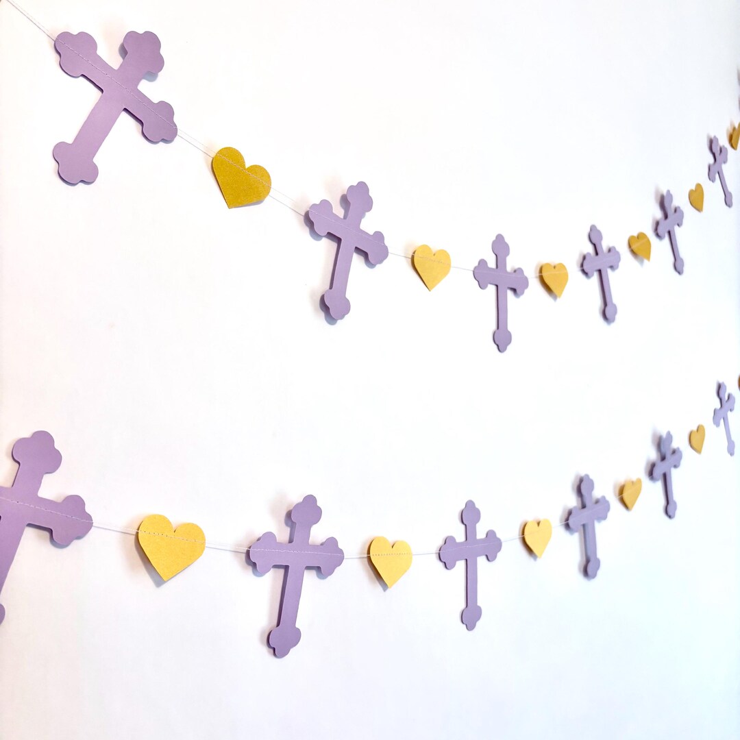 Christening Cross Garland: Purple & Gold Baptism Decor - Etsy