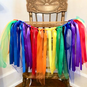 Rainbow 1st Birthday Decorations Girl ONE High Chair Banner | Etsy
