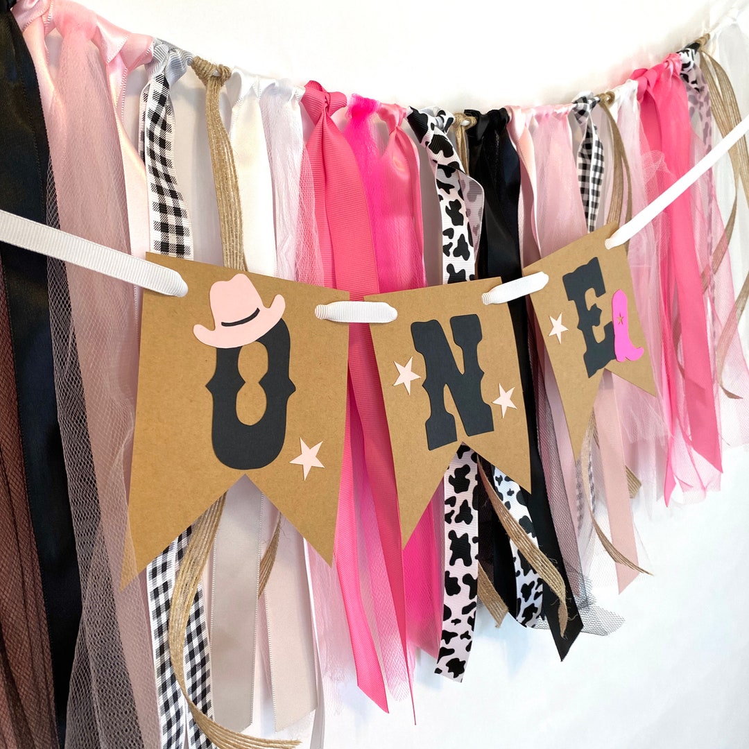 Cowgirl Theme High Chair Banner , Pink 1st Rodeo Birthday Photo ...