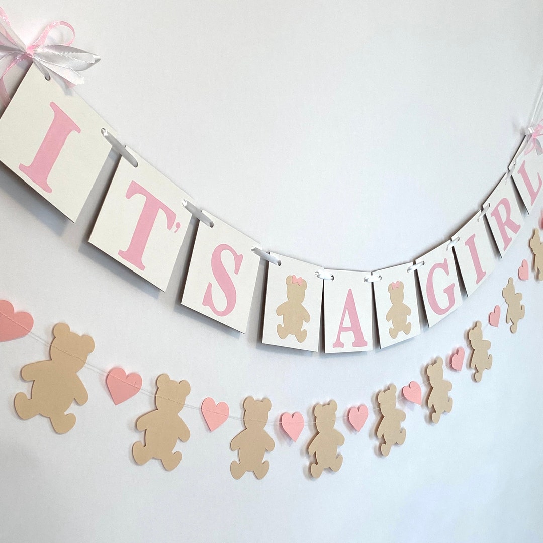 Teddy Bear Baby Shower Banner: Pink & Tan, It's a Girl Decoration - Etsy