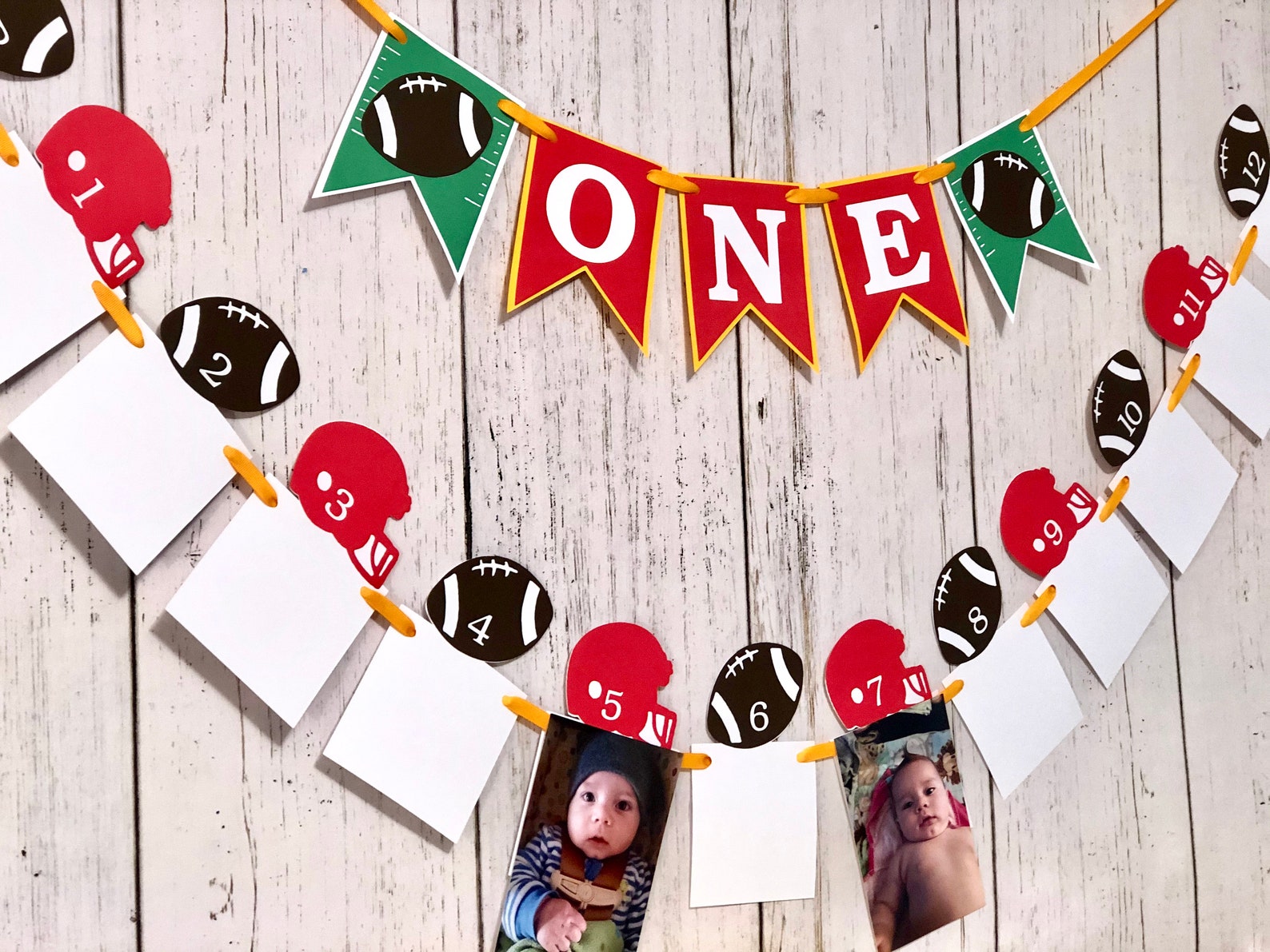 Football First Birthday Decorations: Photo Banner & High Chair Sign - Etsy