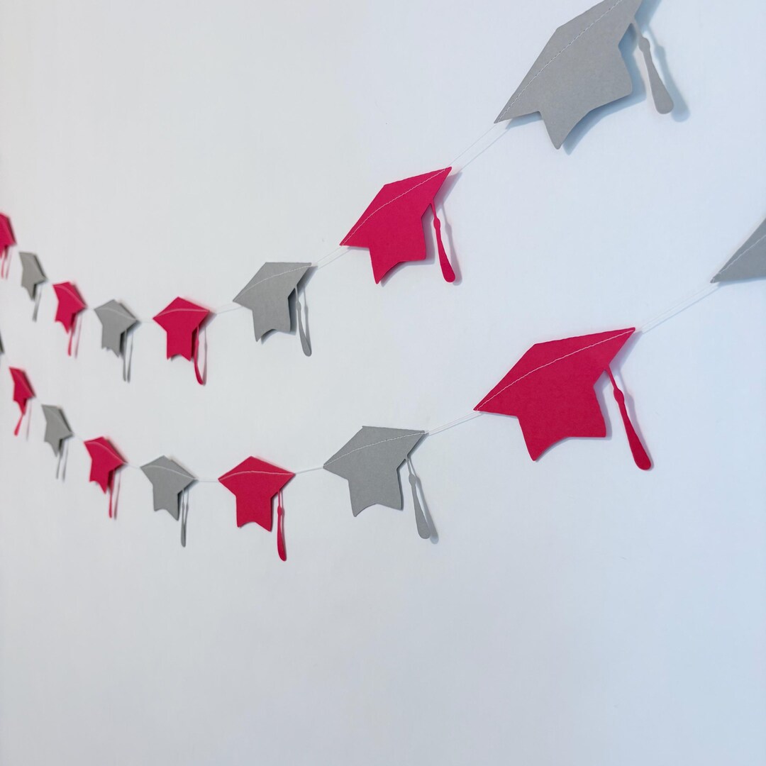 Custom Graduation Cap Garland: Red & Gray Party Decor - Etsy