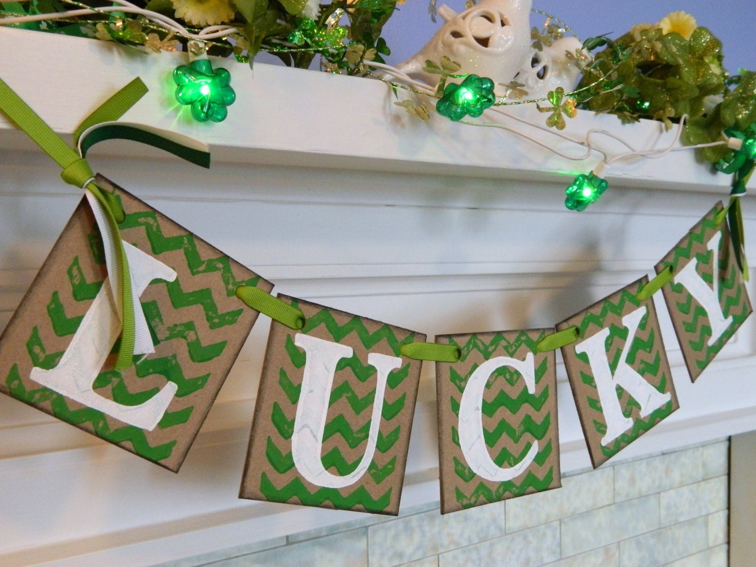 Lucky Banner St Patrick's Day Decor Chevron Stripes LUCKY - Etsy