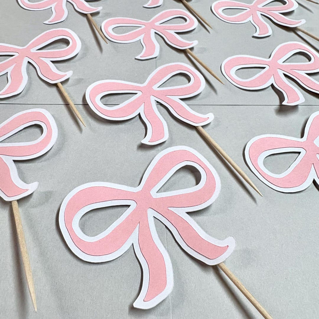 Bow Birthday Cupcake Toppers, 3rd Birthday, Girly Birthday Decorations ...