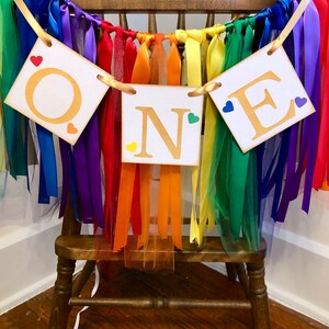 Rainbow 1st Birthday Decorations Girl ONE High Chair Banner | Etsy