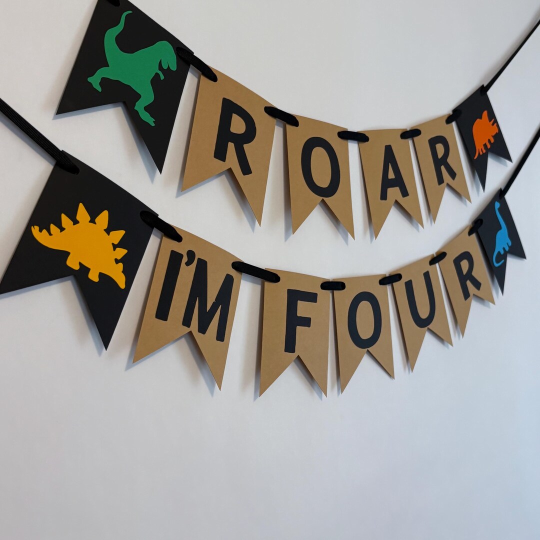 Roar I'm Four Dinosaur Birthday Banner: Dino Party Photo Prop - Etsy