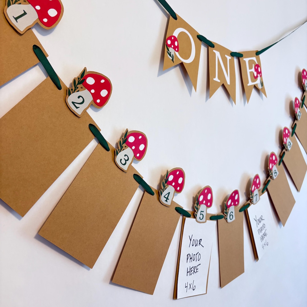 Mushroom First Birthday Banner: Toadstool High Chair Decor, 12 Months ...