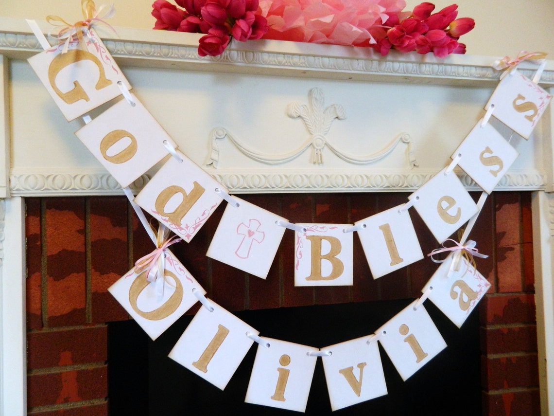 Christening Cross Garland: Gold & White Baptism Decoration - Etsy
