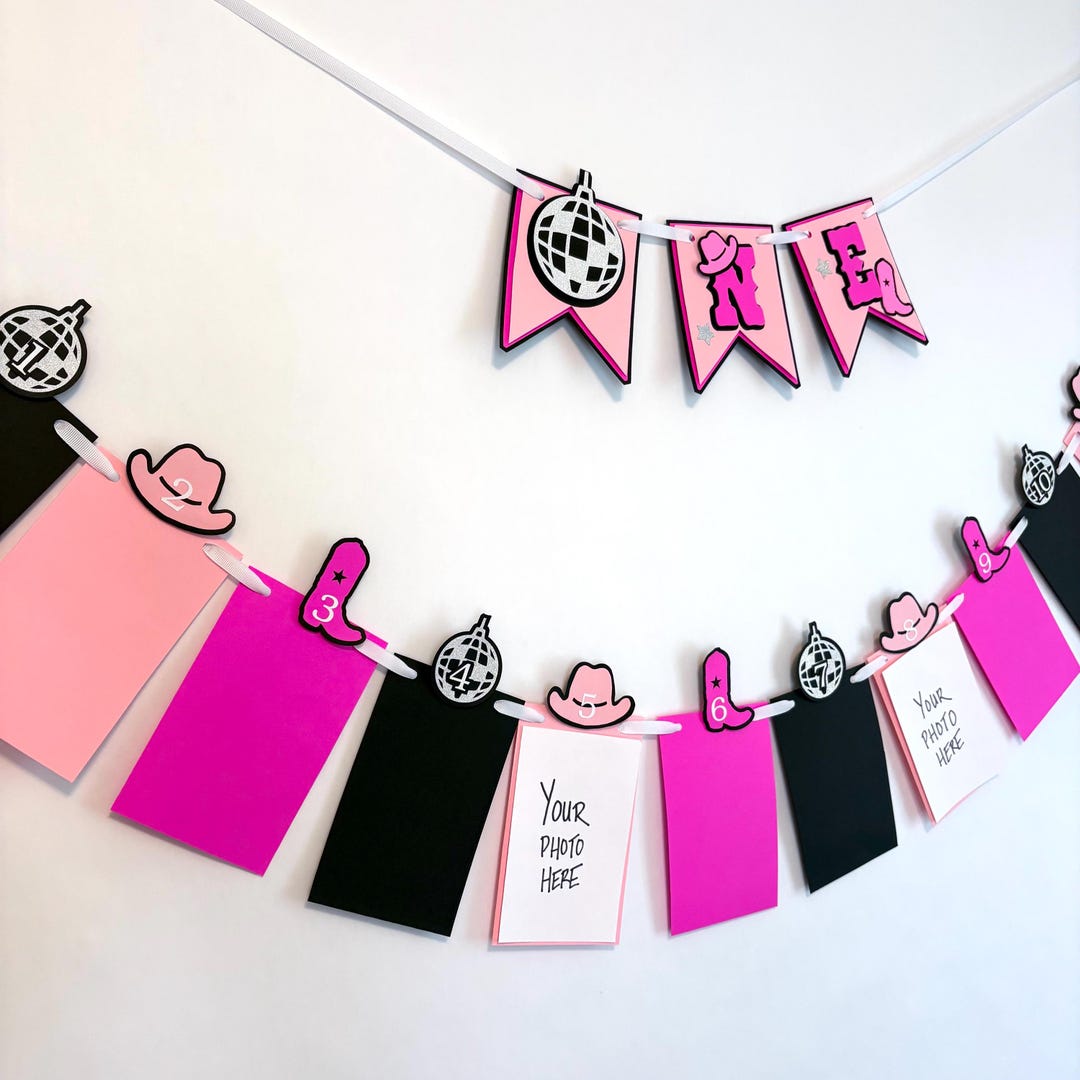 Disco Cowgirl 1st Birthday Banner, Photo Garland, Pink Cowgirl Party ...