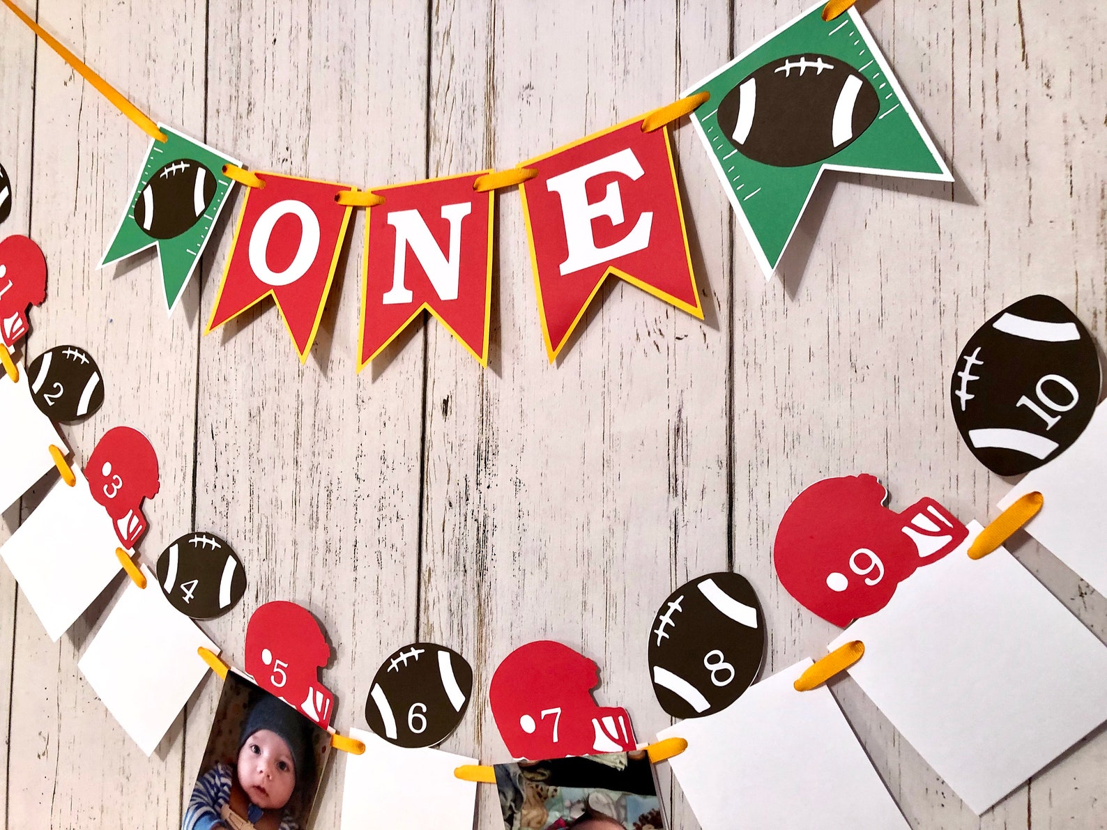 Football First Birthday Decorations: Photo Banner & High Chair Sign - Etsy