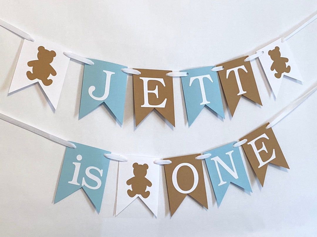 Beary 1st Birthday Banner Boy - Blue Teddy Bear First Birthday - Custom ...