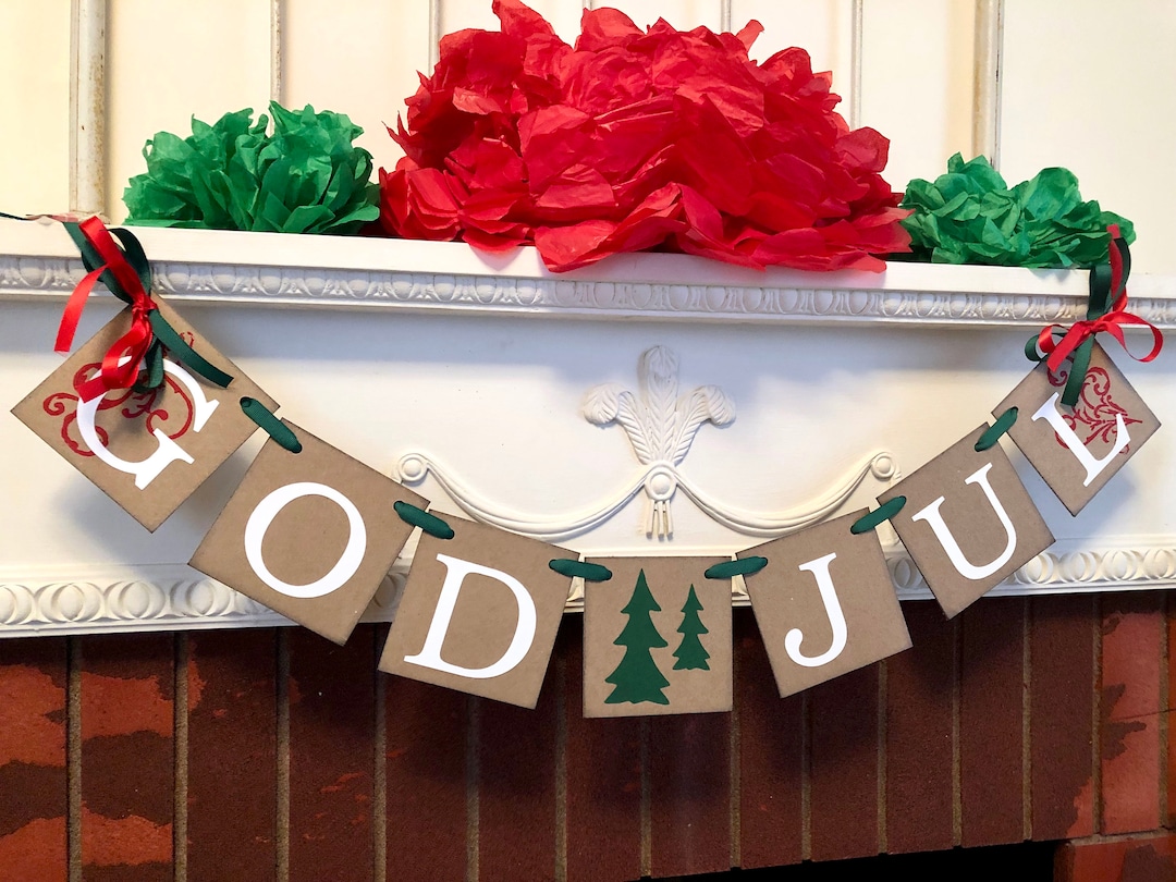 God Jul Banner- Norwegian Holiday Decorations - Happy Christmas Nordic ...