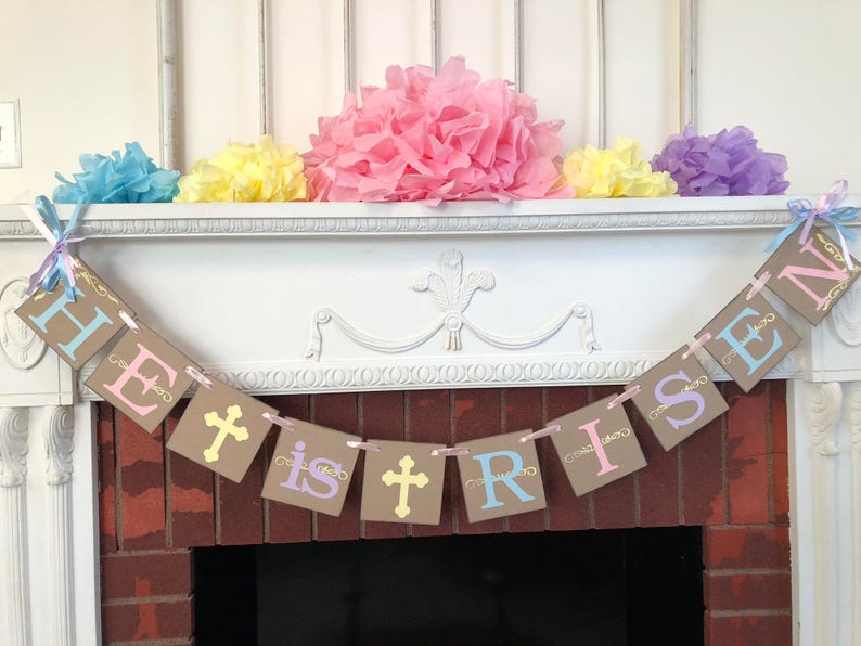 Easter Decorations He is RISEN Banner Rustic Easter Garland - Etsy