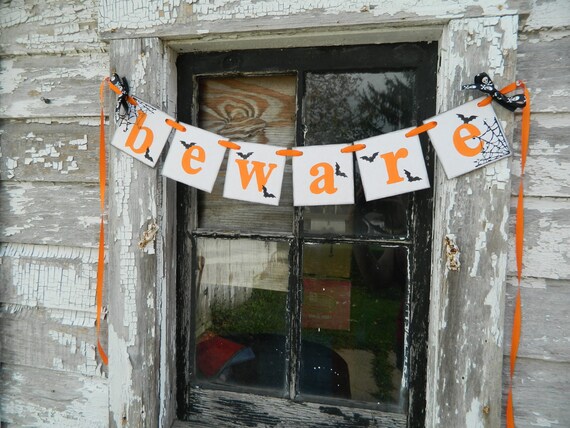 Halloween Banner Halloween Decorations BEWARE Halloween - Etsy