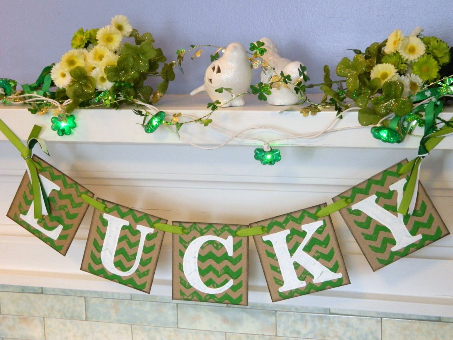 Lucky Banner St Patrick's Day Decor Chevron Stripes LUCKY - Etsy