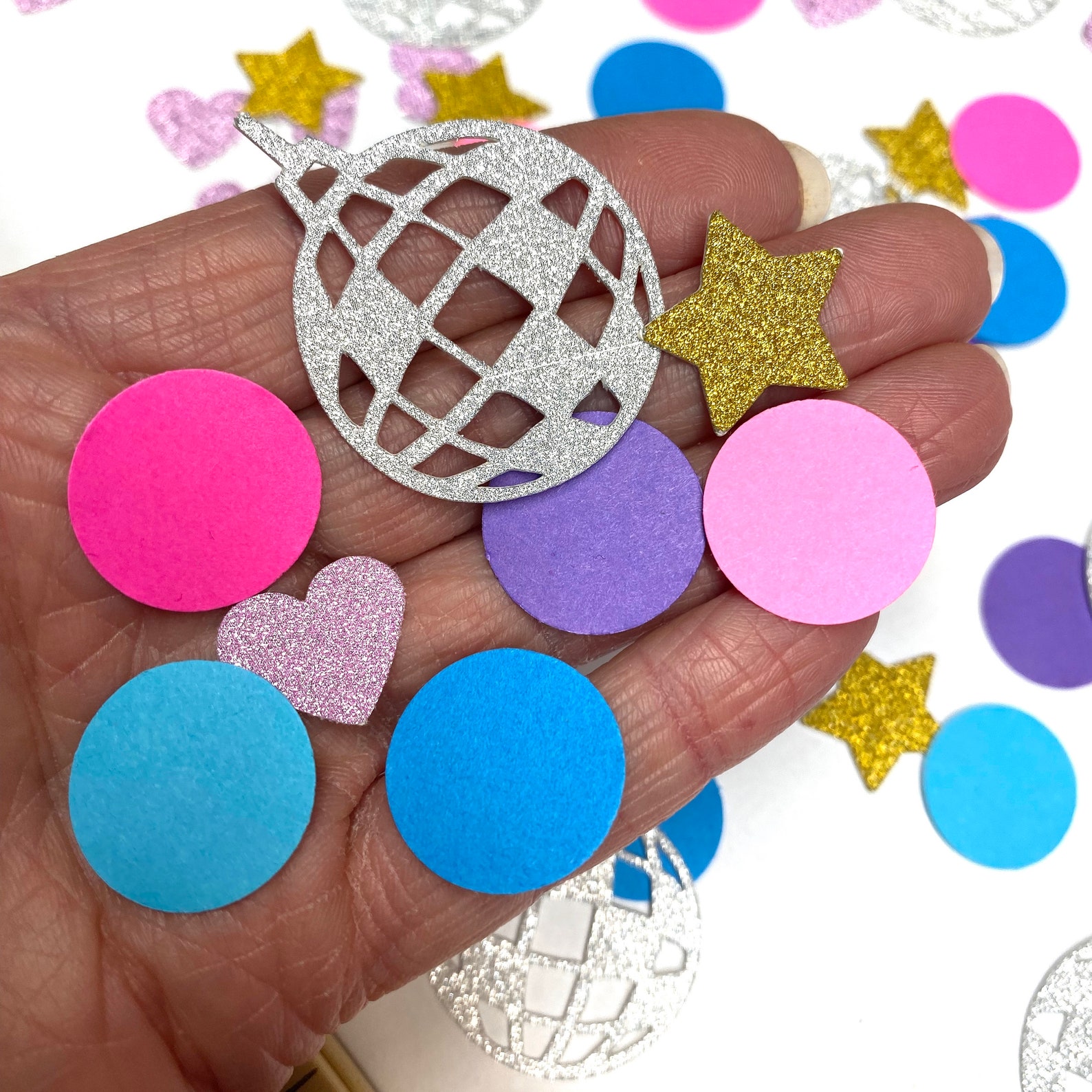 Disco Ball Birthday Confetti: Custom Colors, Glitter Stars & Hearts - Etsy
