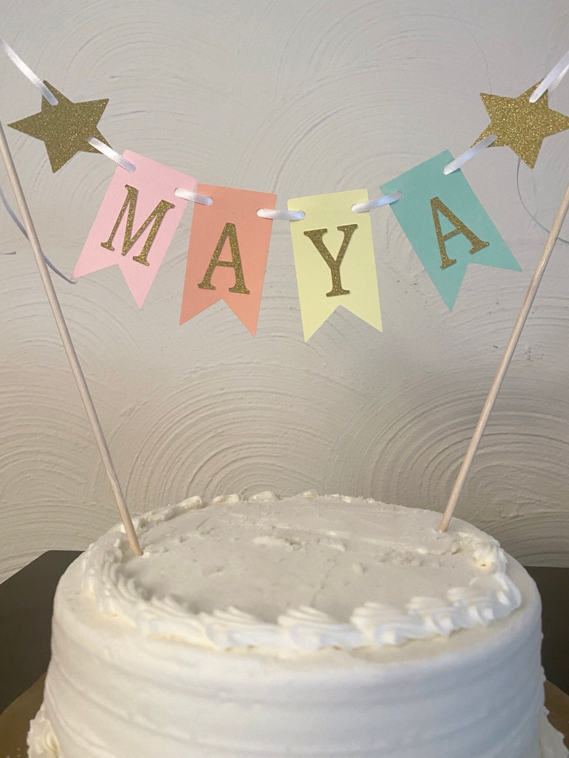 Pastel Rainbow Cake Topper: Custom Name, Gold Glitter Stars - Etsy