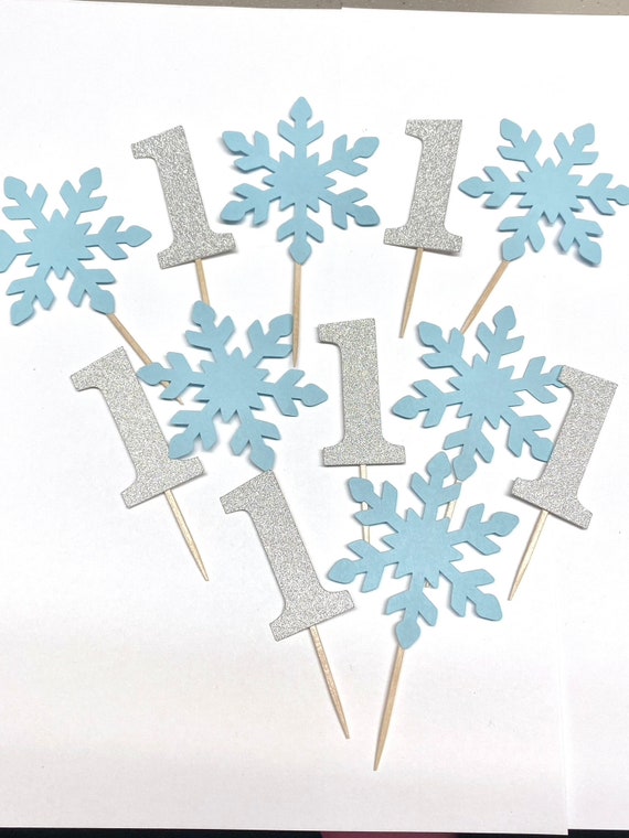 Silver and Blue Snowflake Cupcake Toppers, Winter 1st Birthday Decor ...