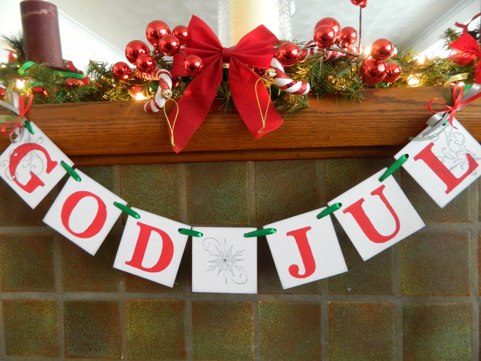 God Jul Banner Norwegian Holiday Decorations Happy | Etsy