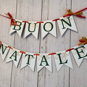 Buon Natale Banner- Green Gold Red Christmas Garland - Vintage Inspired ...