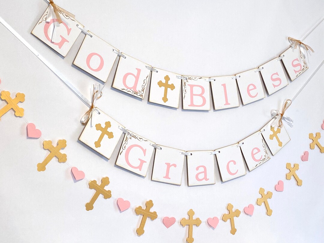 Baptism Banner Girl / Pink Baby Dedication Sign/ God Bless Your Child ...