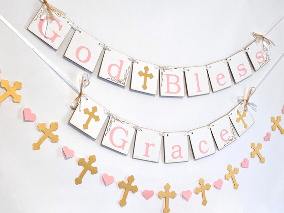 Baptism Banner Girl / Pink Baby Dedication Sign/ God Bless Your Child ...