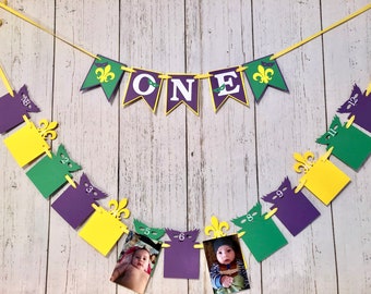 Mardi Gras First Birthday Decorations Mardi Gras 12 Month Photo Banner ...