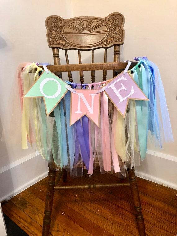 Rainbow First Birthday Decorations Girl - High Chair Tutu - ONE High ...