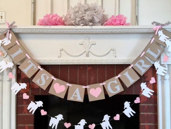 Little Lamb baby shower - Pink and Gray Its a Girl Banner - Lamb ...